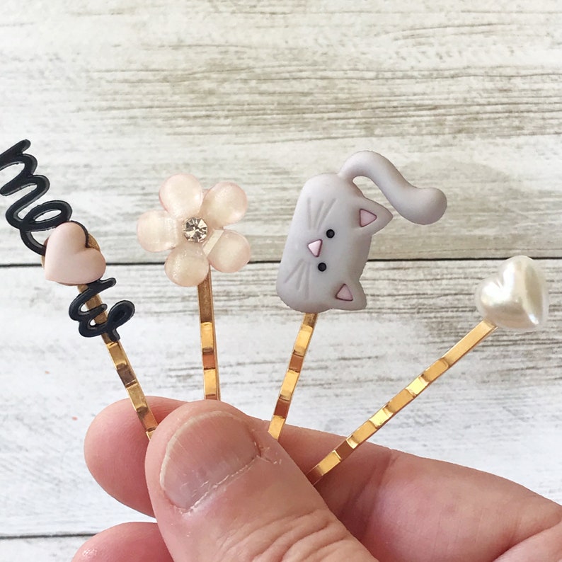 Cat Hair Pins, Cat Bobby Pins, Womens Hair Pin, Meow Hair Pin, Pink ...