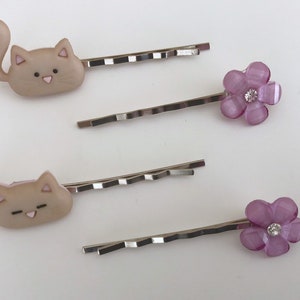Cat Hair Pin Floral Bobby Pin Womens Hair Pins Tan Cat | Etsy