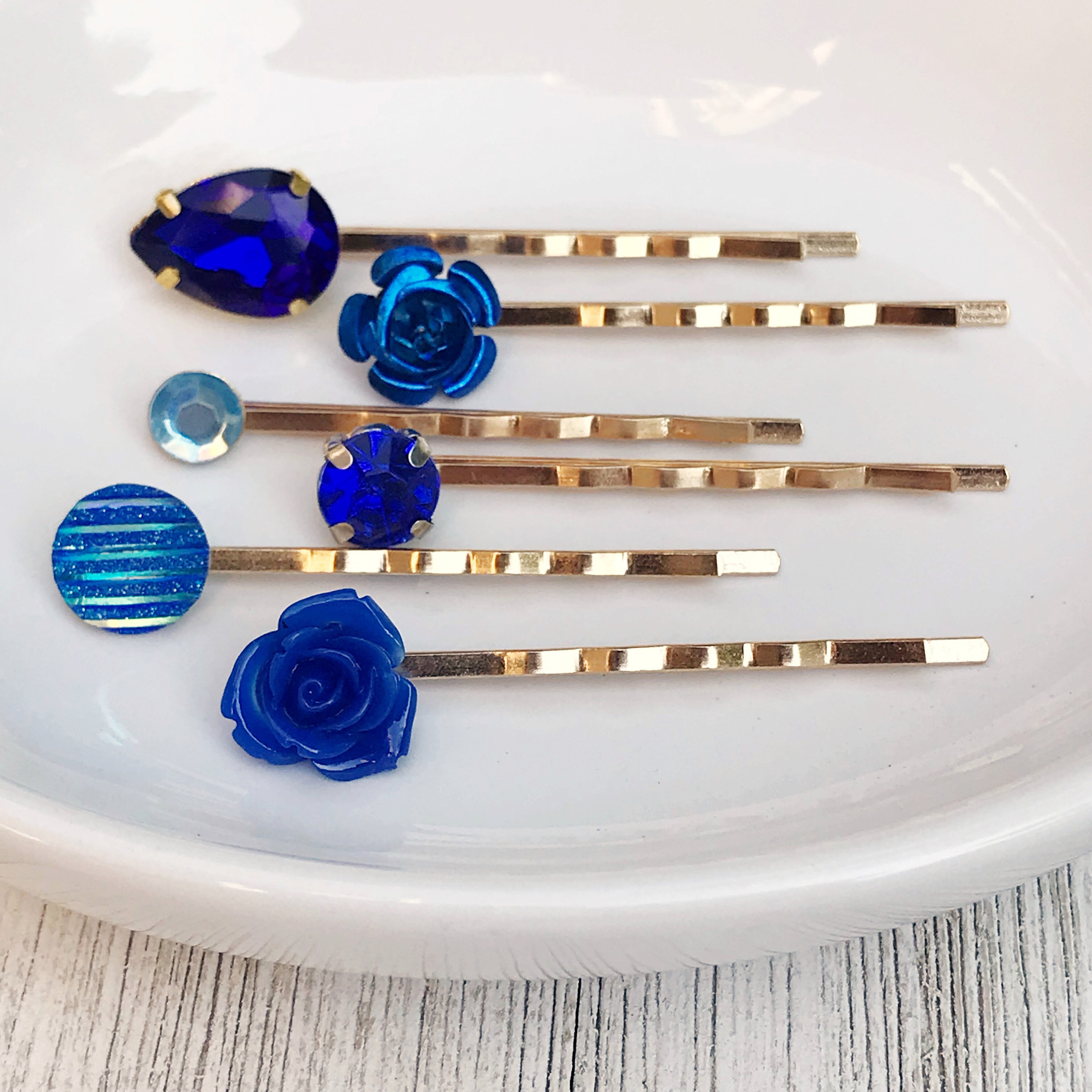 Cobalt Blue Gold Hair Pins, Neutral Hair Pins, Minimalist Wedding Hair ...