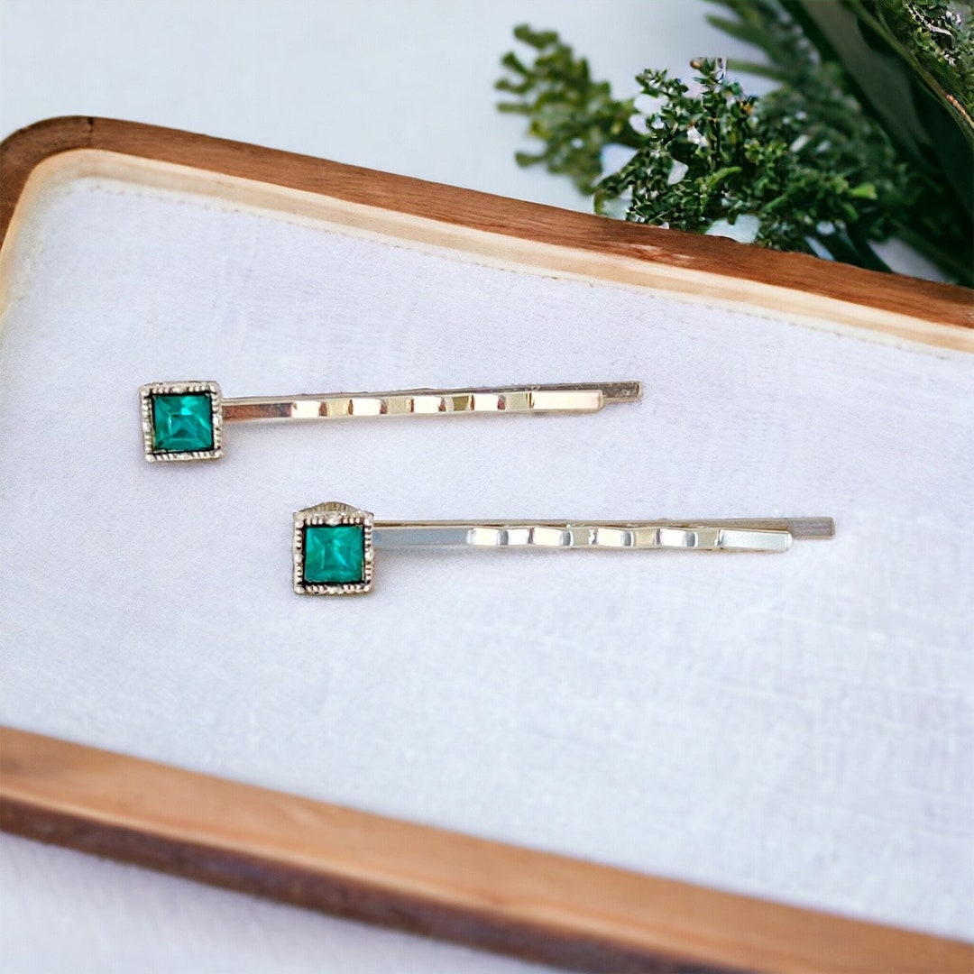 Green Glass Square Hair Pins, Hair Pins for Woman, Trendy Hair Clips ...