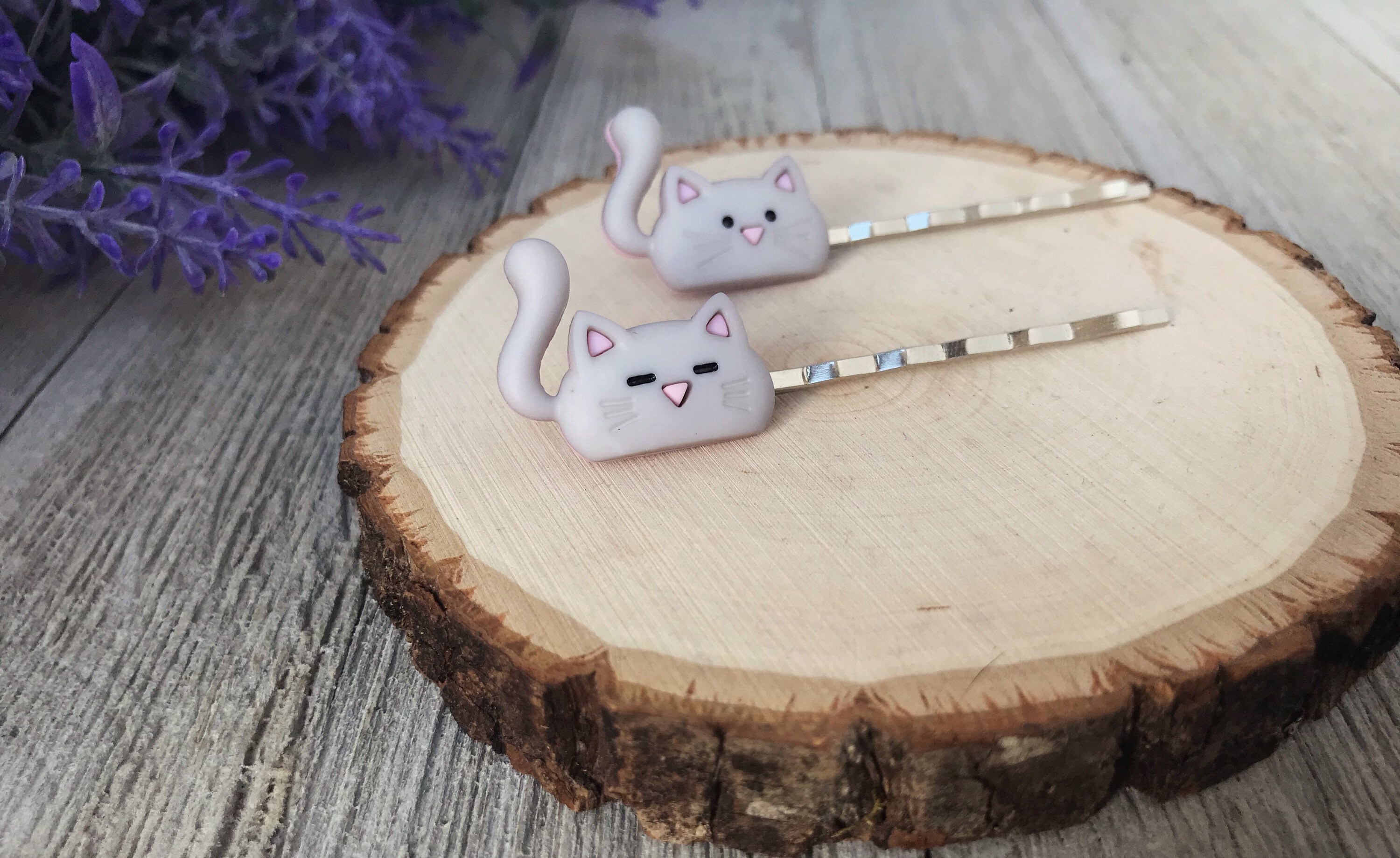Cat Hair Pins, Kitty Bobby Pins, Womens Hair Pins, Gray Cat Bobby Pin ...