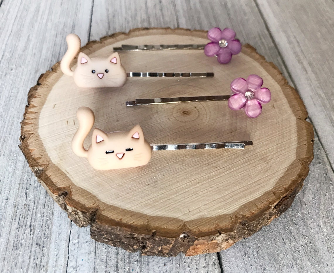 Cat Hair Pin Floral Bobby Pin Womens Hair Pins Tan Cat | Etsy