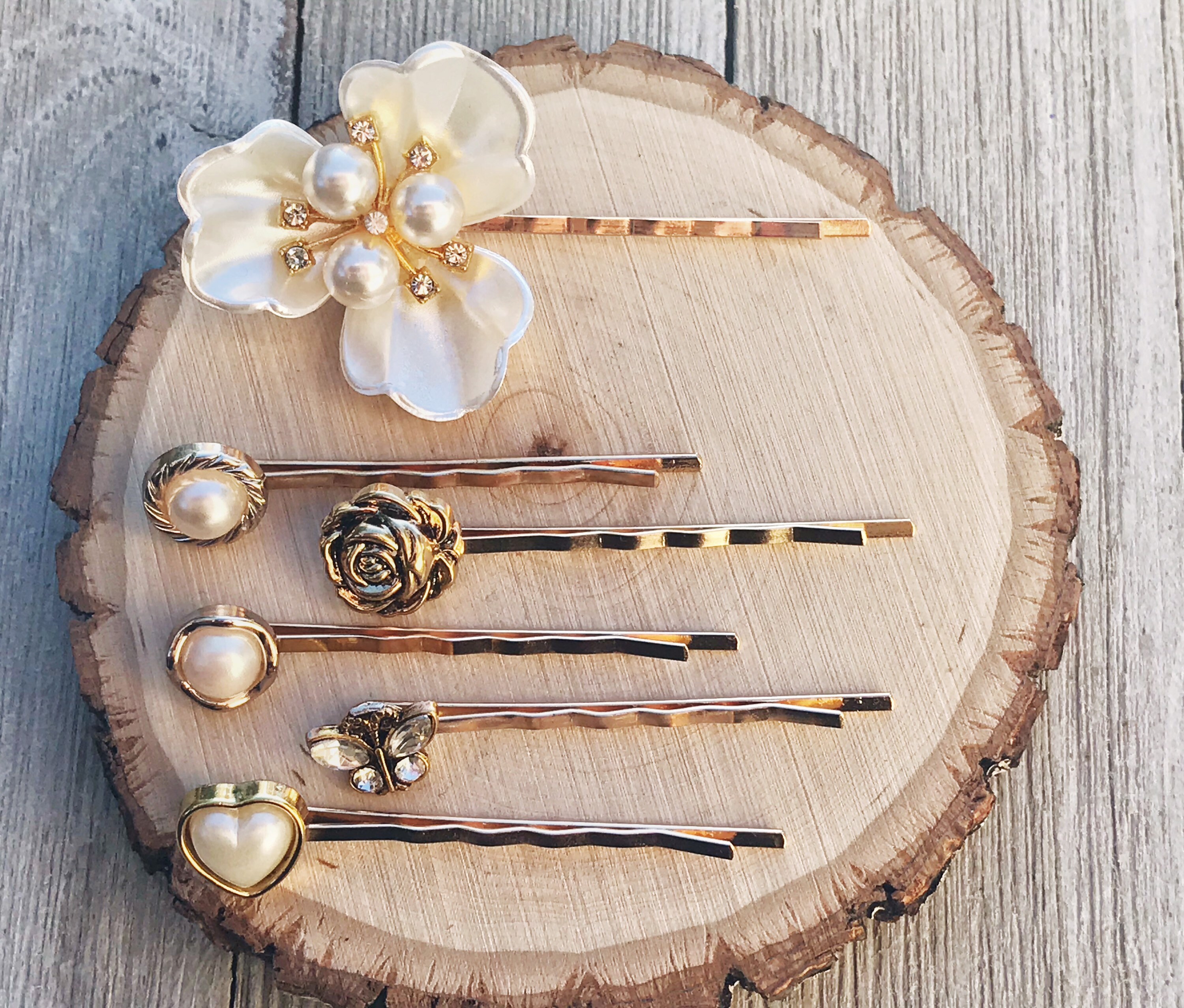 Rose Gold Hair Pin Pearl Hair Clip Floral Bobby Pin Flower | Etsy