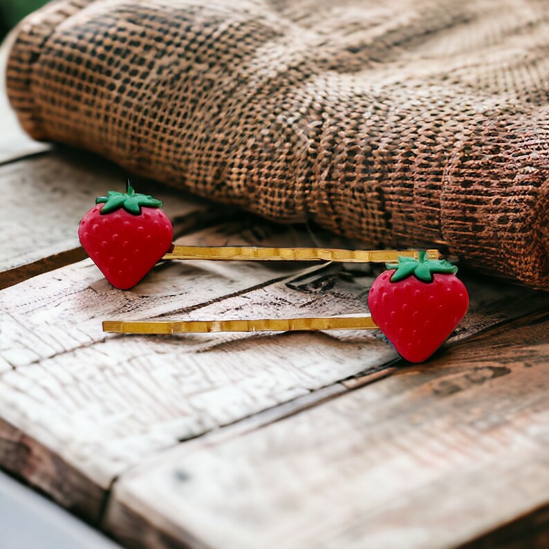 Strawberry Bobby Pins, Fruit Hair Pins, Strawberry Hair Pins, Fruit ...