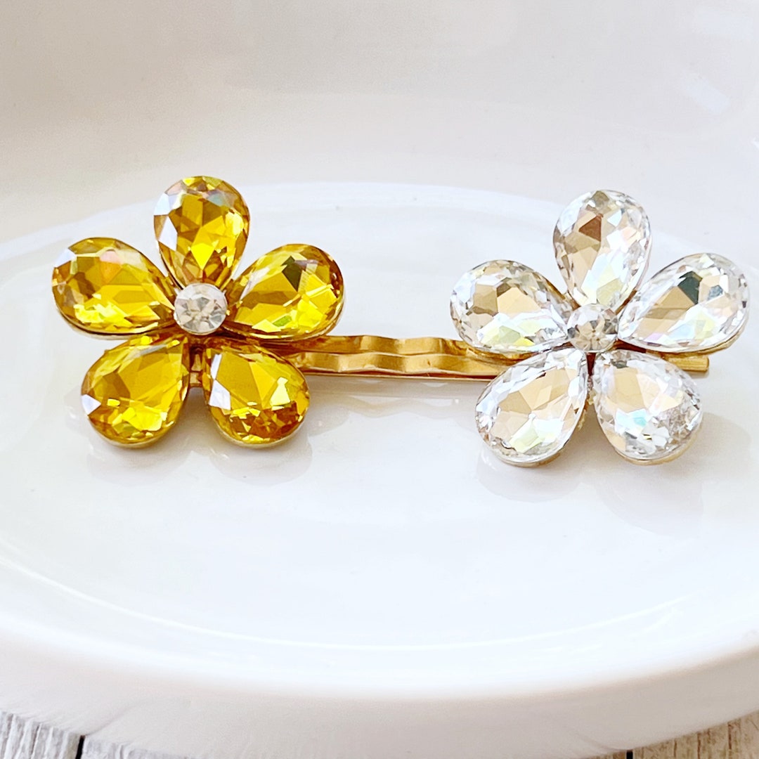 Rhinestone Hair Pins, Yellow Flower Hair Pin, Hair Pins for Woman ...