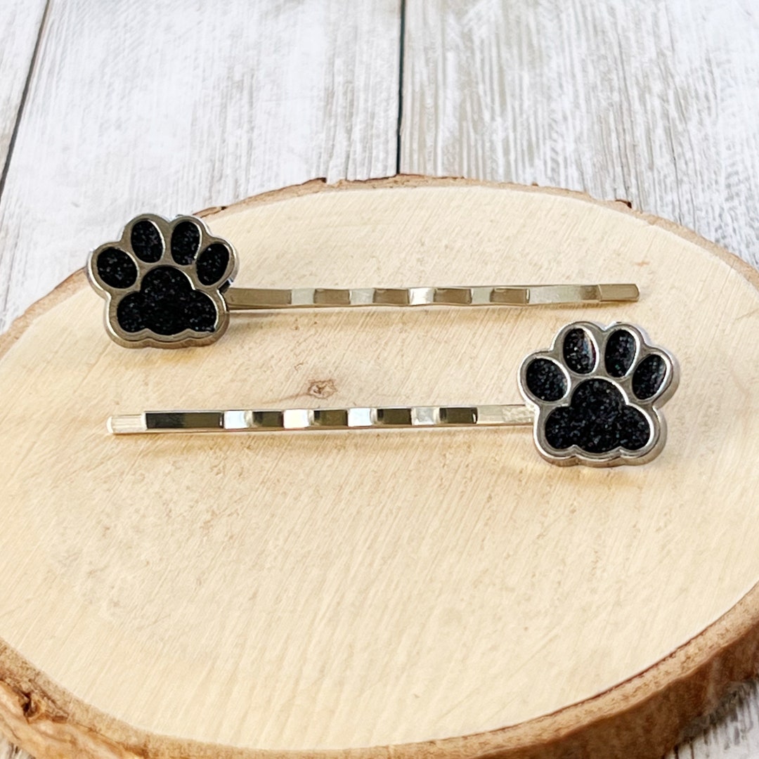 Black Glitter Paw Print Bobby Pins, Cute Pet Lover Gifts, Animal Print ...