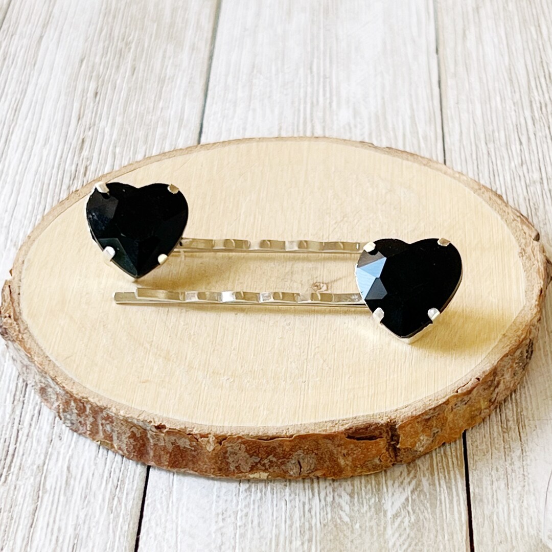 Black Heart Hair Pin Large Heart Bobby Pins Womens Hair Barrette Decorative Rhinestone Hair