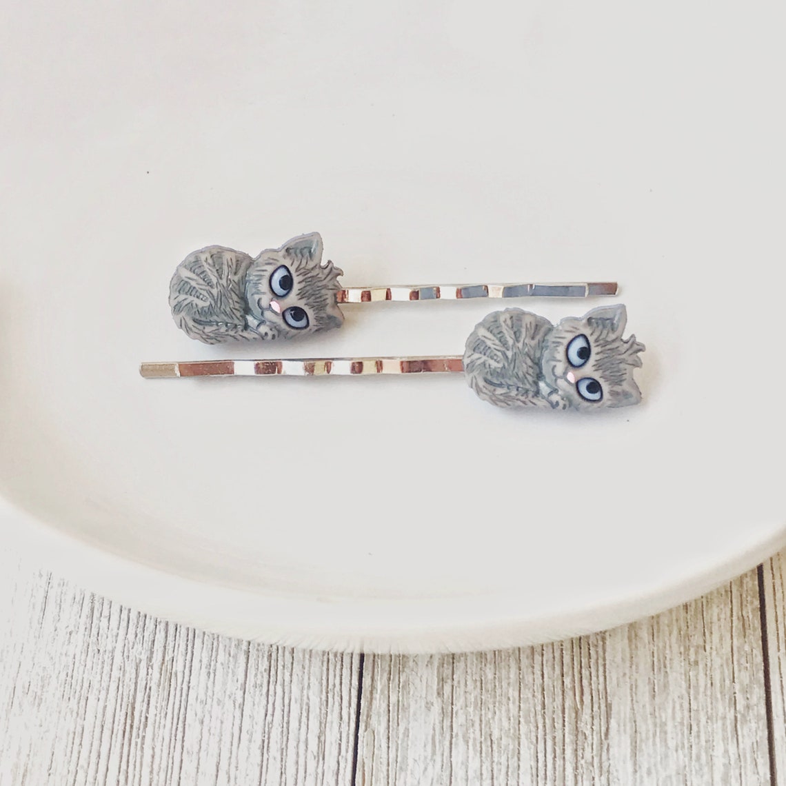 Cat Hair Pin Gray Cat Bobby Pin Hair Clip for Women Cat | Etsy