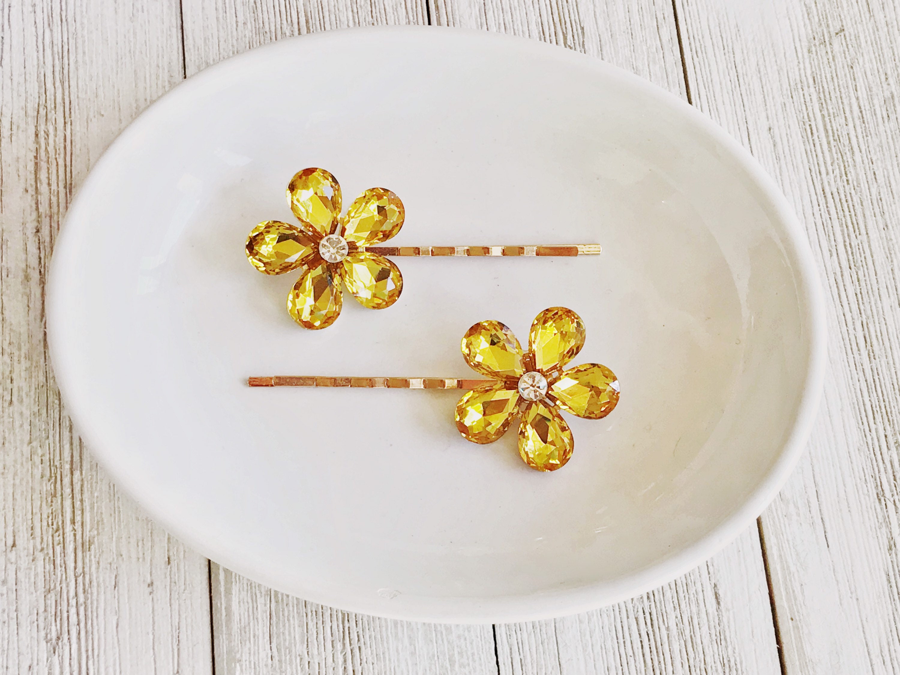 Rhinestone Hair Pins Yellow Flower Hair Pin Hair Pins For | Etsy