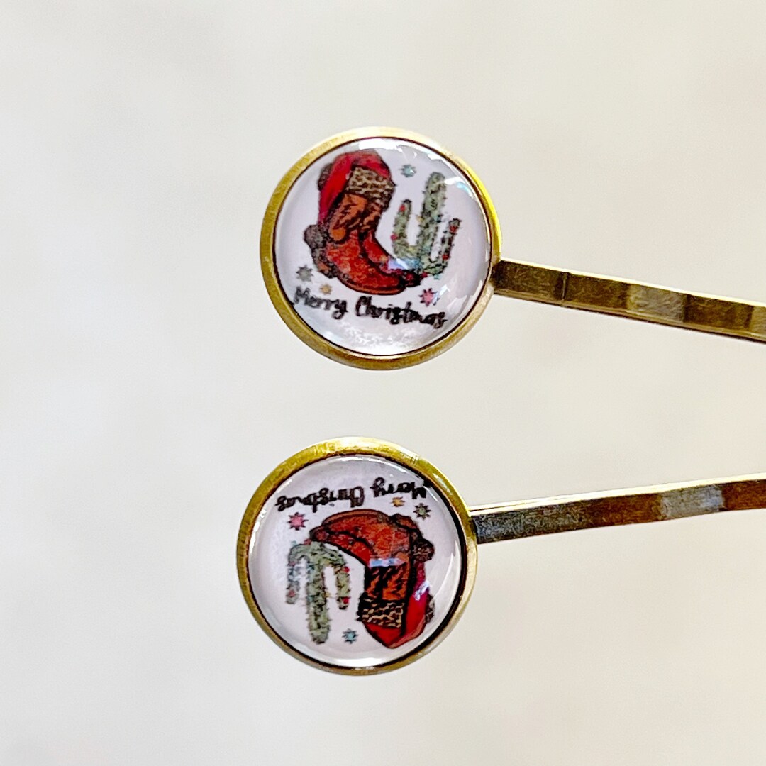Country Western Christmas Hair Pin, Cute Christmas Bobby Pins ...