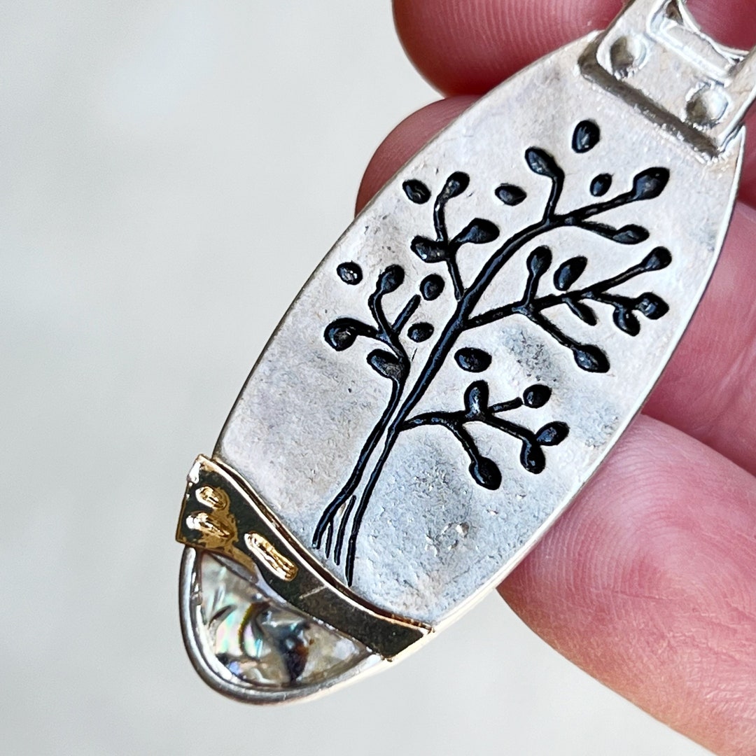 Silver Tree Purse Charms, Abalone Shell Handbag Jewelry, Tree of Life ...