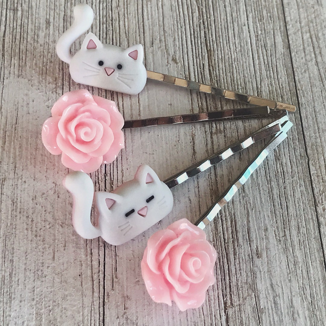 Cat Hair Pins, Cat Bobby Pins, Womens Hair Pin, White Cat Hair Pin ...