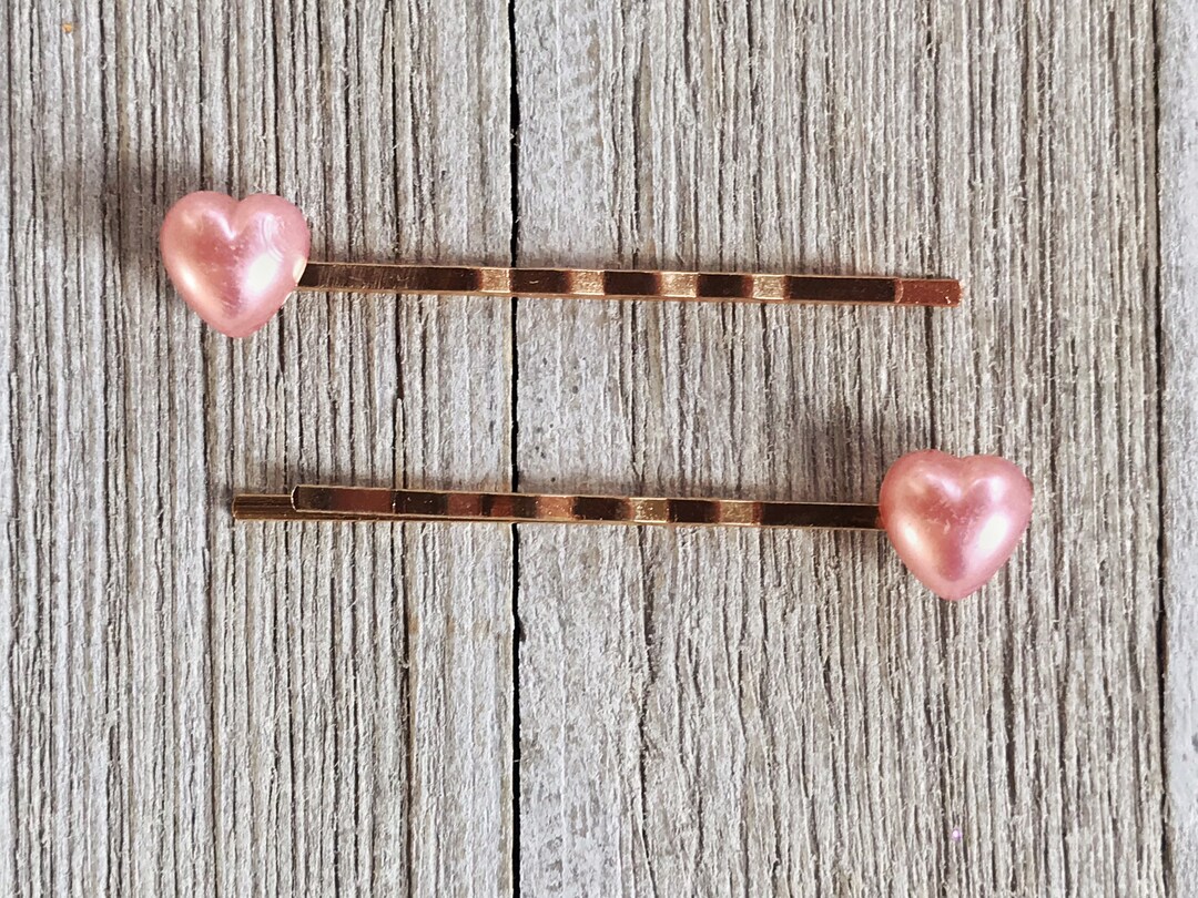 Pink Heart Hair Pins, Valentines Day Bobby Pin, Womens Hair Pin, Cute ...