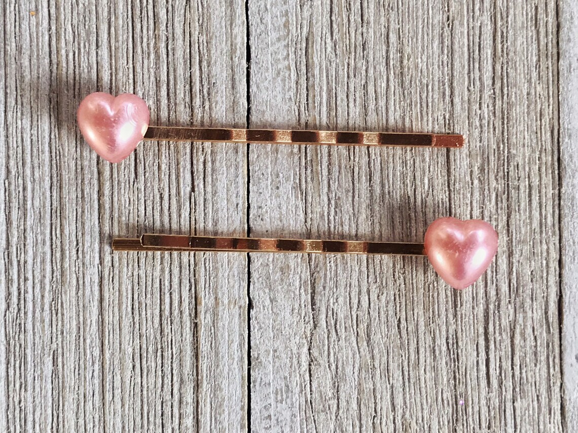 Pink Heart Hair Pins Valentines Day Bobby Pin Womens Hair | Etsy