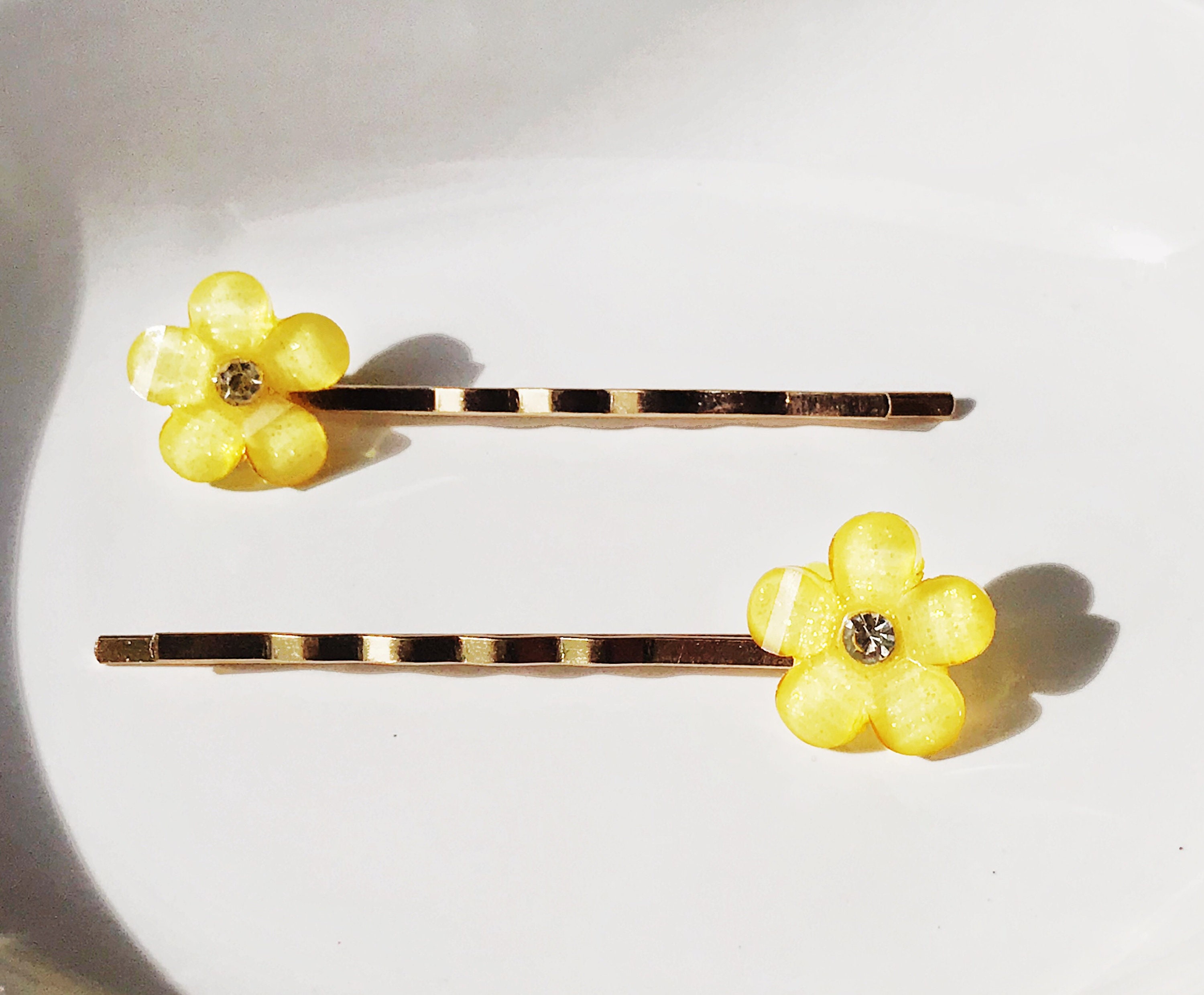 Yellow Flower Hair Pins Yellow Bobby Pins Womens Hair Pins | Etsy