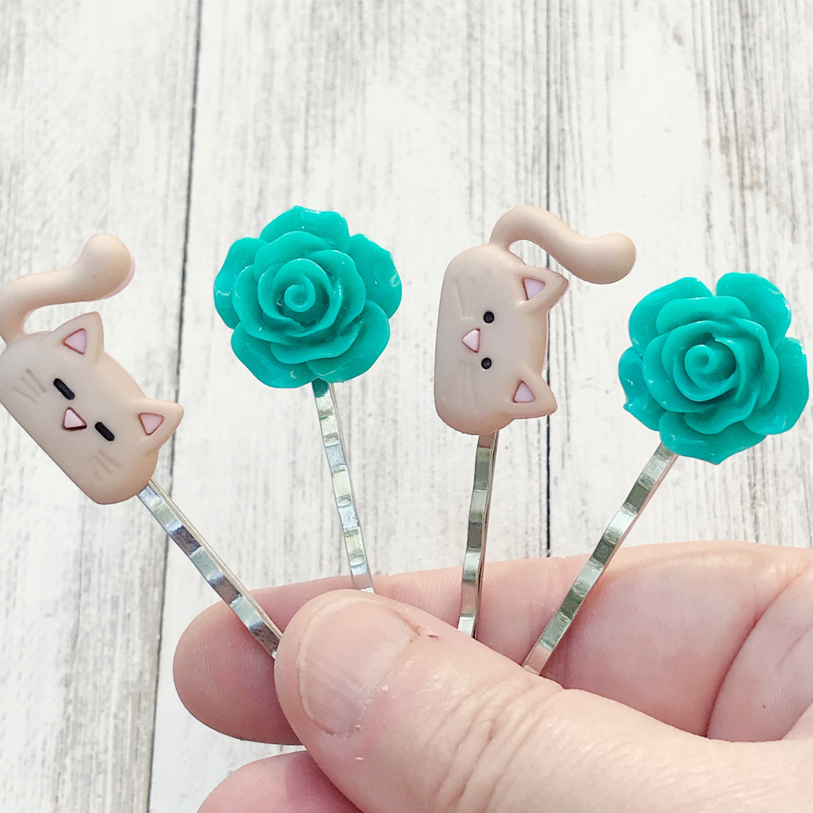 Cat Hair Pin Floral Bobby Pin Womens Hair Pin Tan Cat Bobby - Etsy