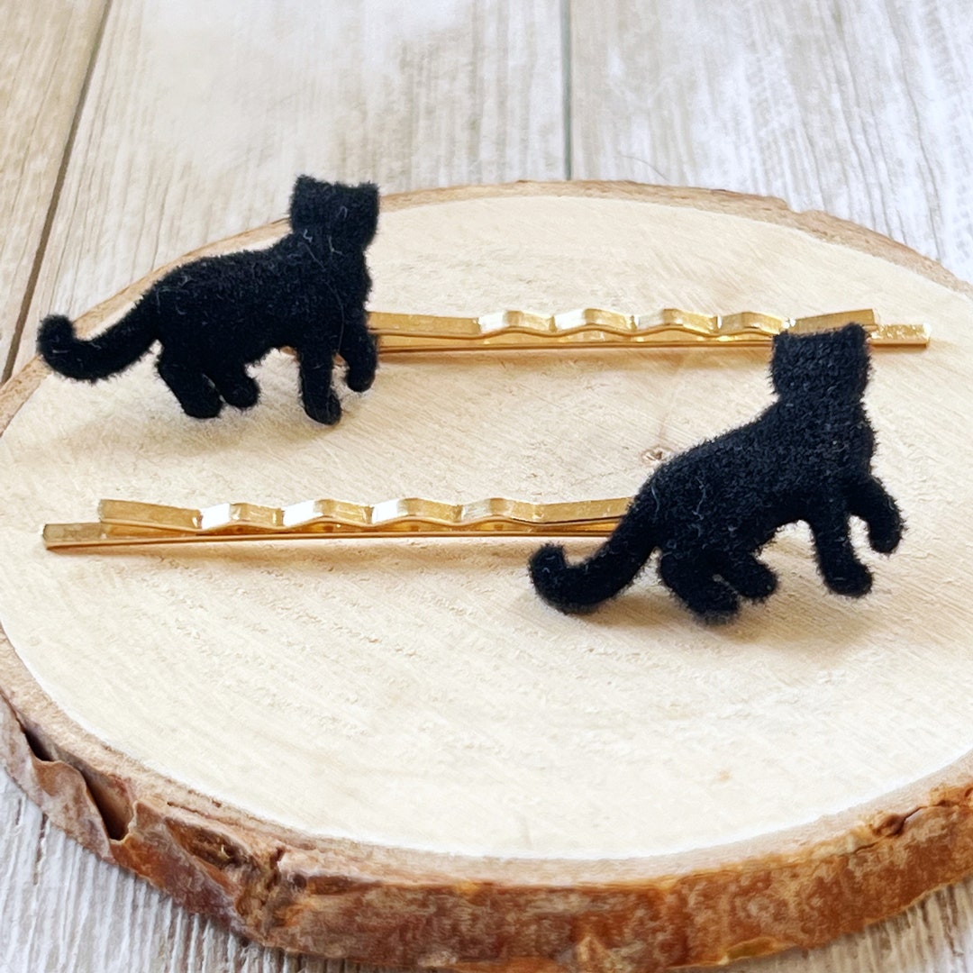 Cat Hair Pins, Kitty Bobby Pins, Womens Hair Pins, Black Cat Bobby Pins ...