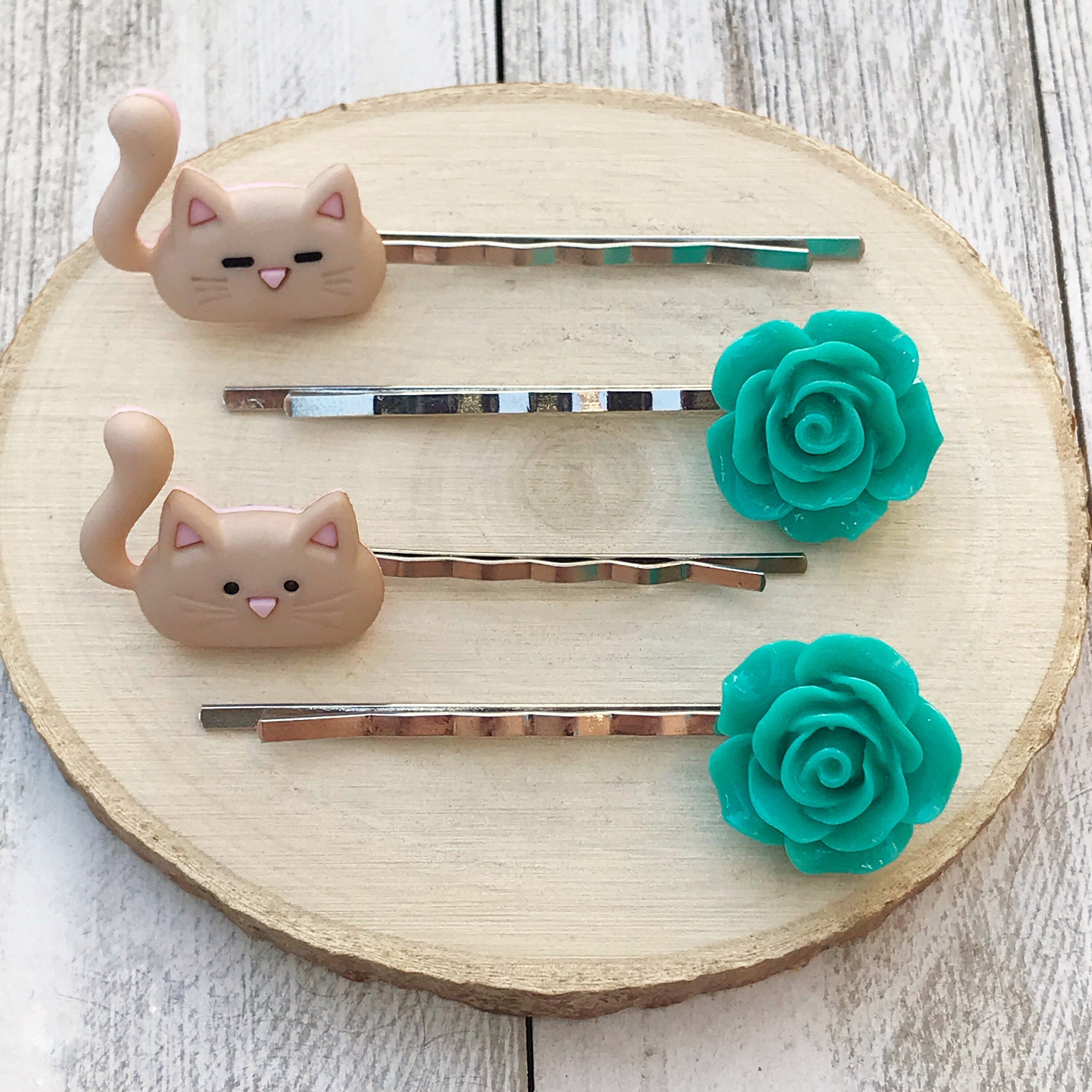 Cat Hair Pin Floral Bobby Pin Womens Hair Pin Tan Cat Bobby - Etsy