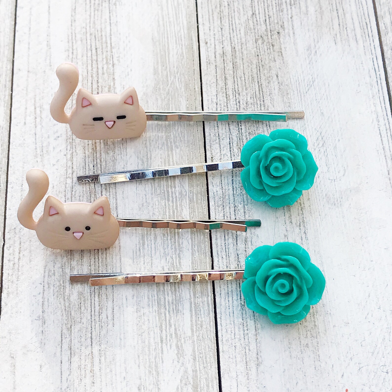 Cat Hair Pin Floral Bobby Pin Womens Hair Pin Tan Cat Bobby - Etsy