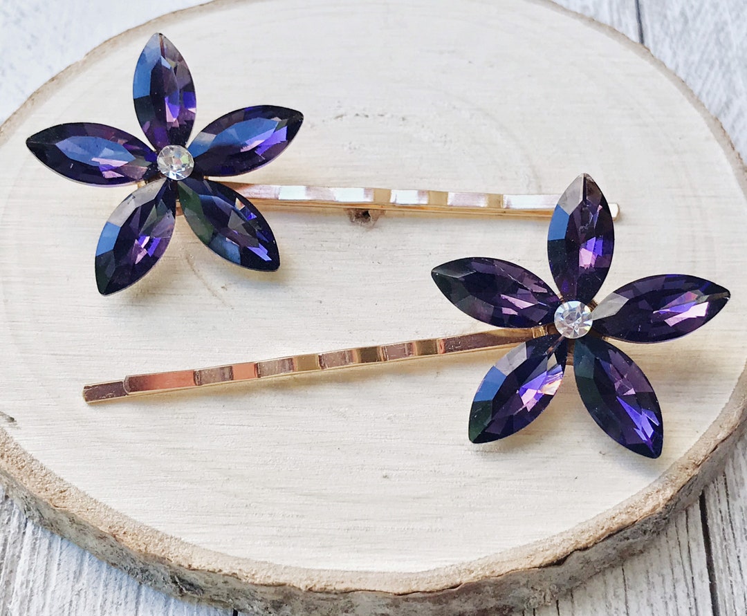Rhinestone Hair Pins, Purple Flower Hair Pin, Hair Pin for Woman ...