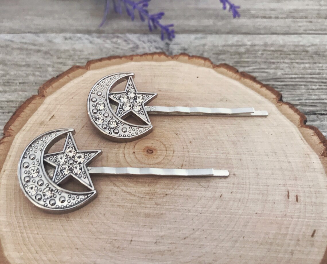 Moon Hair Pins, Stars Bobby Pins, Silver Wedding Hair Jewelry, Womens ...