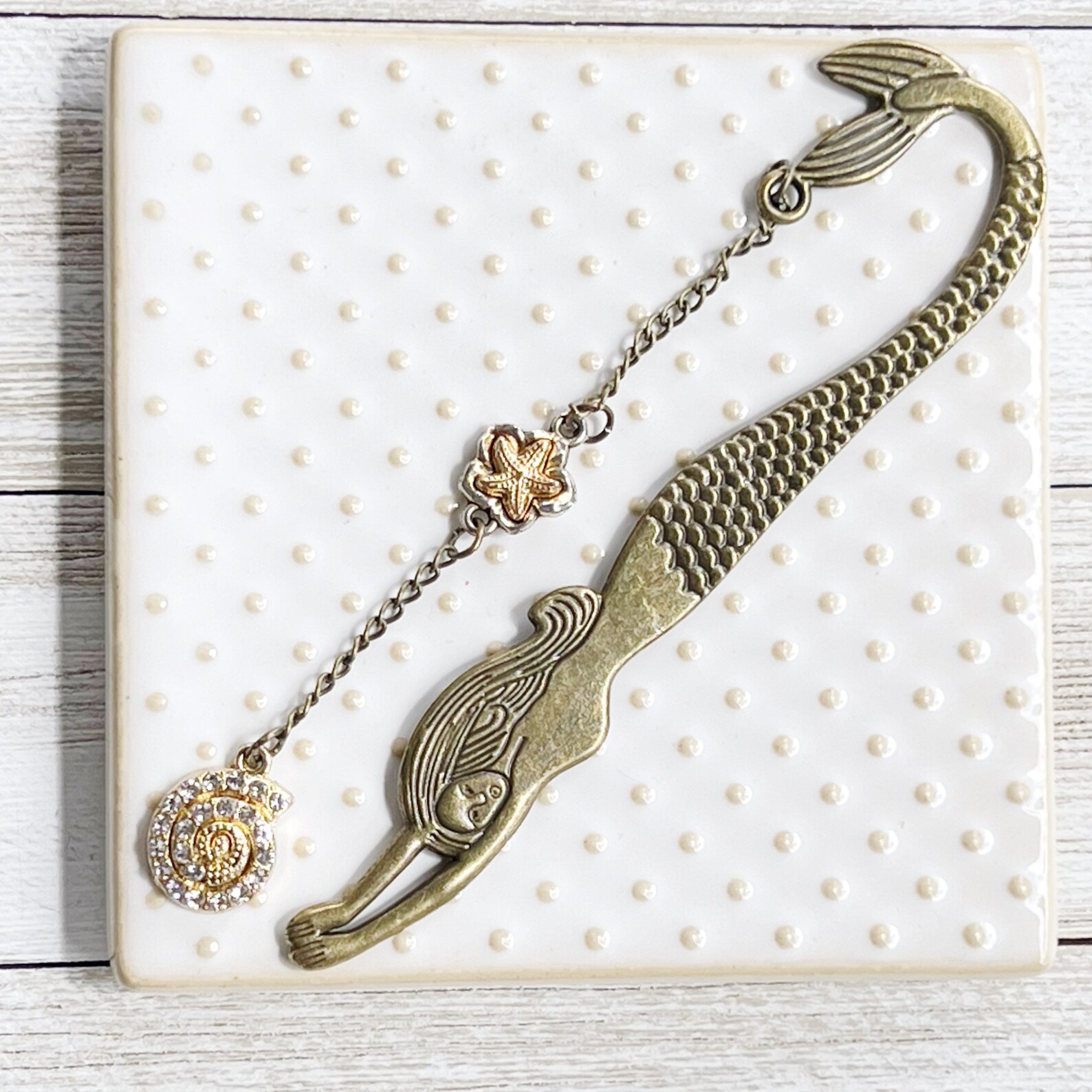 Mermaid Metal Dangle Bookmark, Starfish Seashell Book Mark, Gift for ...