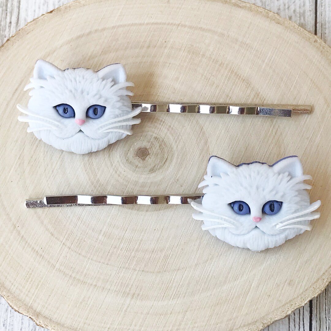 Cat Hair Pins, Cat Bobby Pins, Womens Hair Pins, White Cat Hair Pin ...