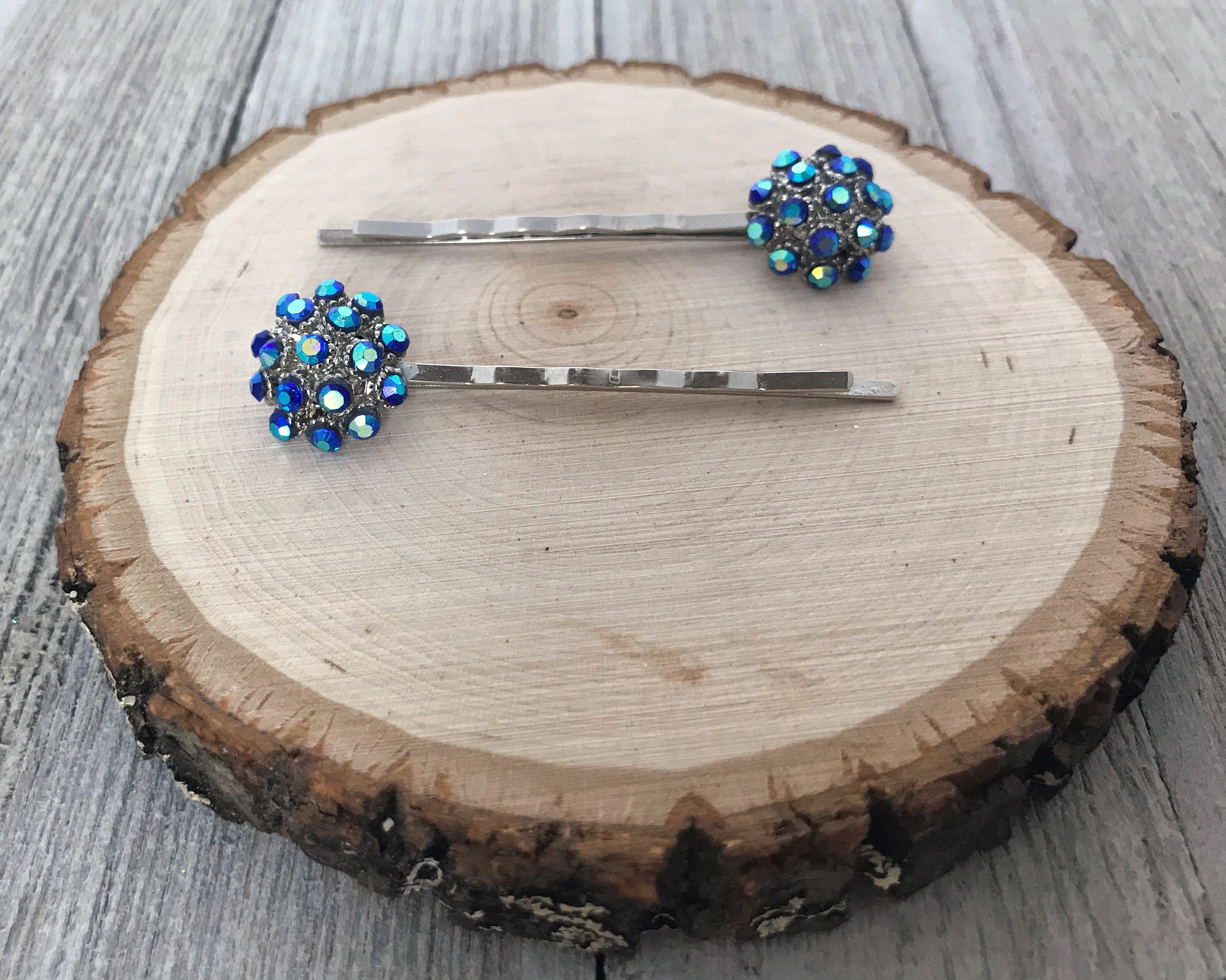 Blue Rhinestone Circle Hair Pins Hair Pins For Woman Trendy | Etsy