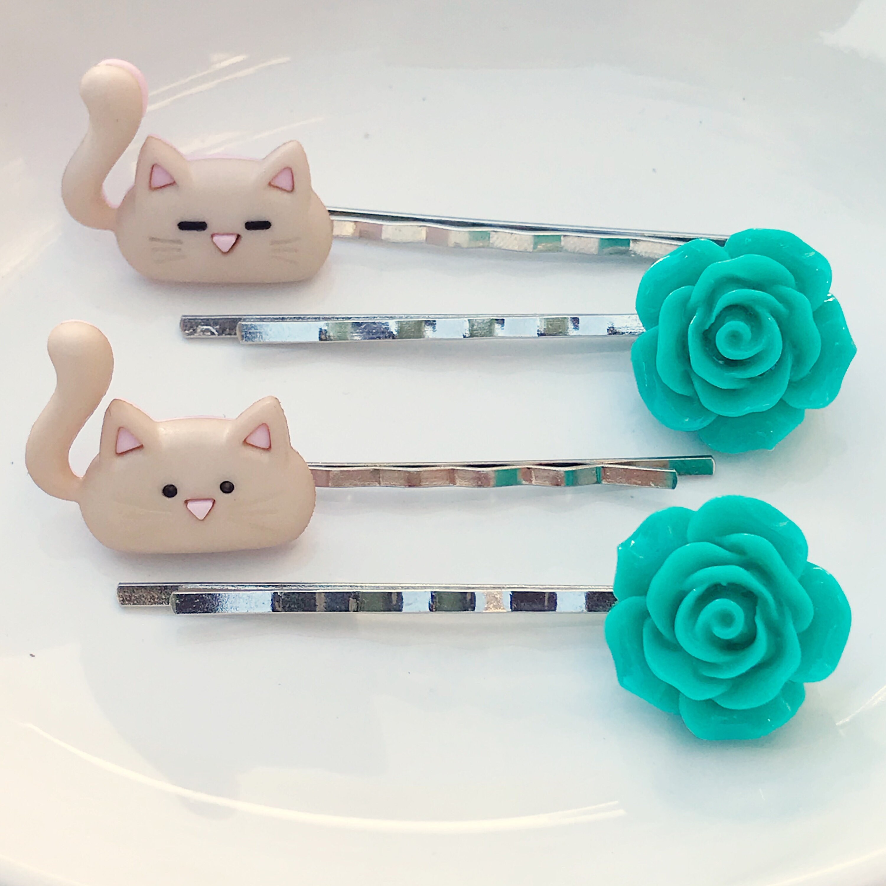 Cat Hair Pin Floral Bobby Pin Womens Hair Pin Tan Cat Bobby - Etsy