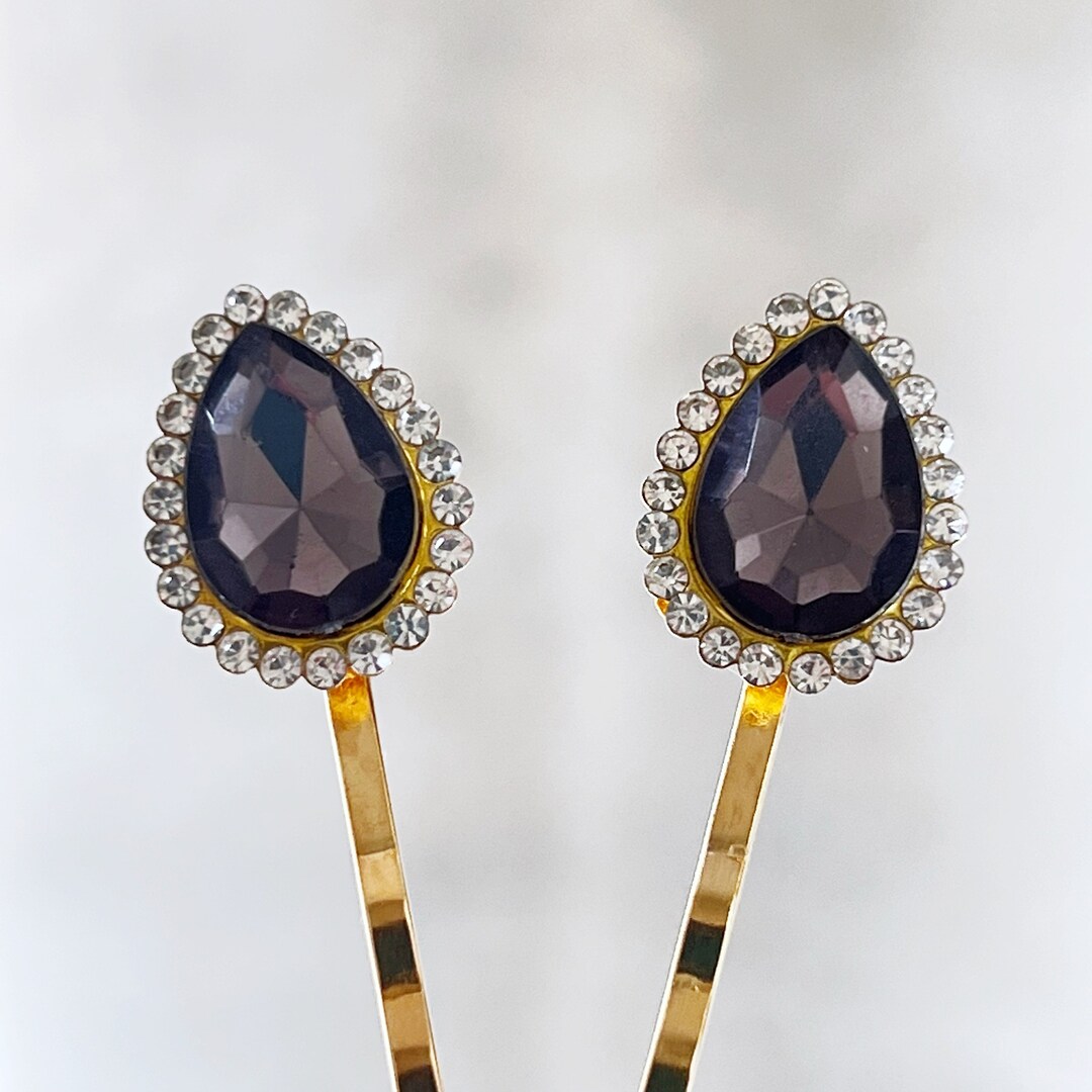 Rhinestone Hair Pin, Black Teardrop Hair Pin, Hair Pins for Woman ...
