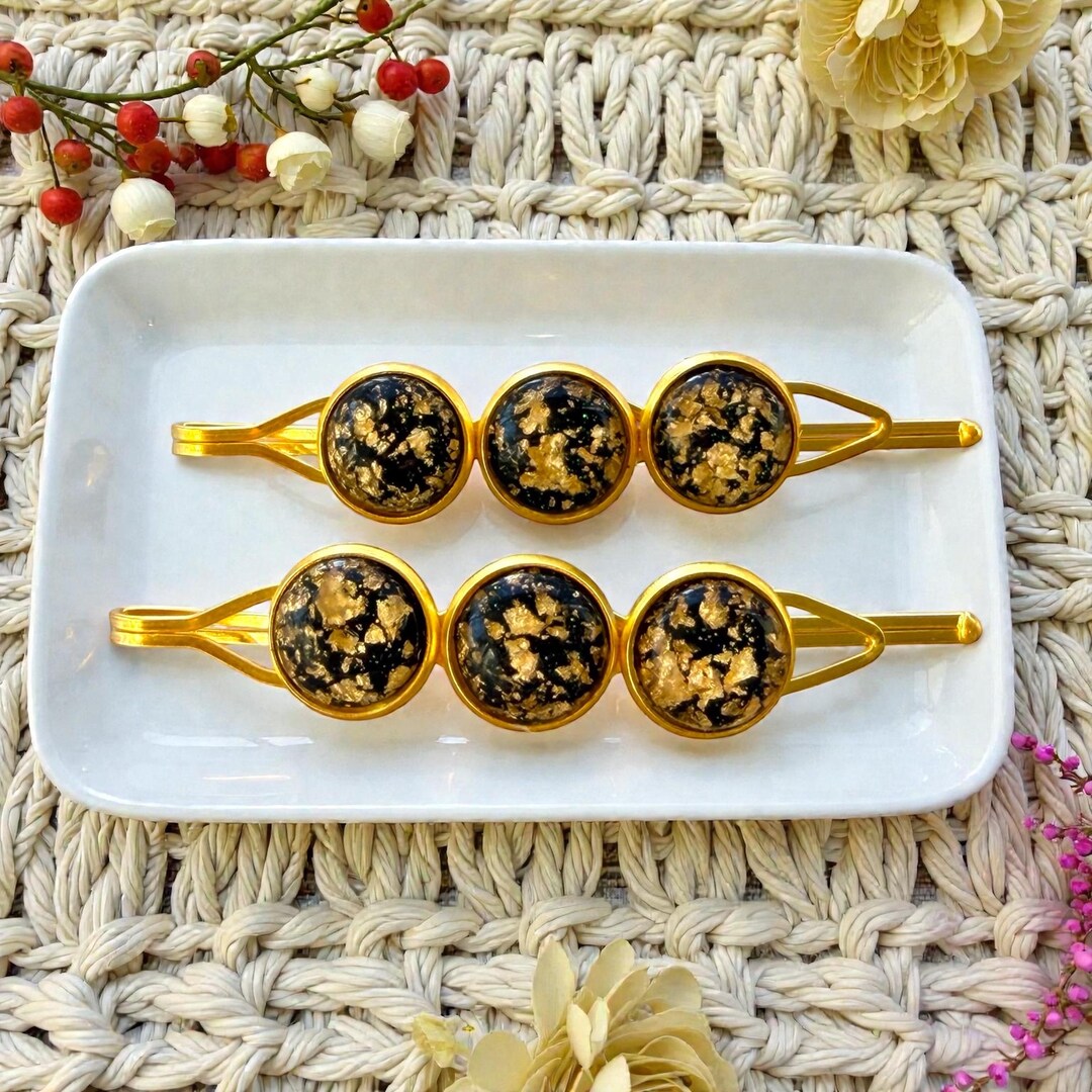 Black Gold Speckled Hair Pin Set, Celestial Bobby Pins, Glam Hair ...