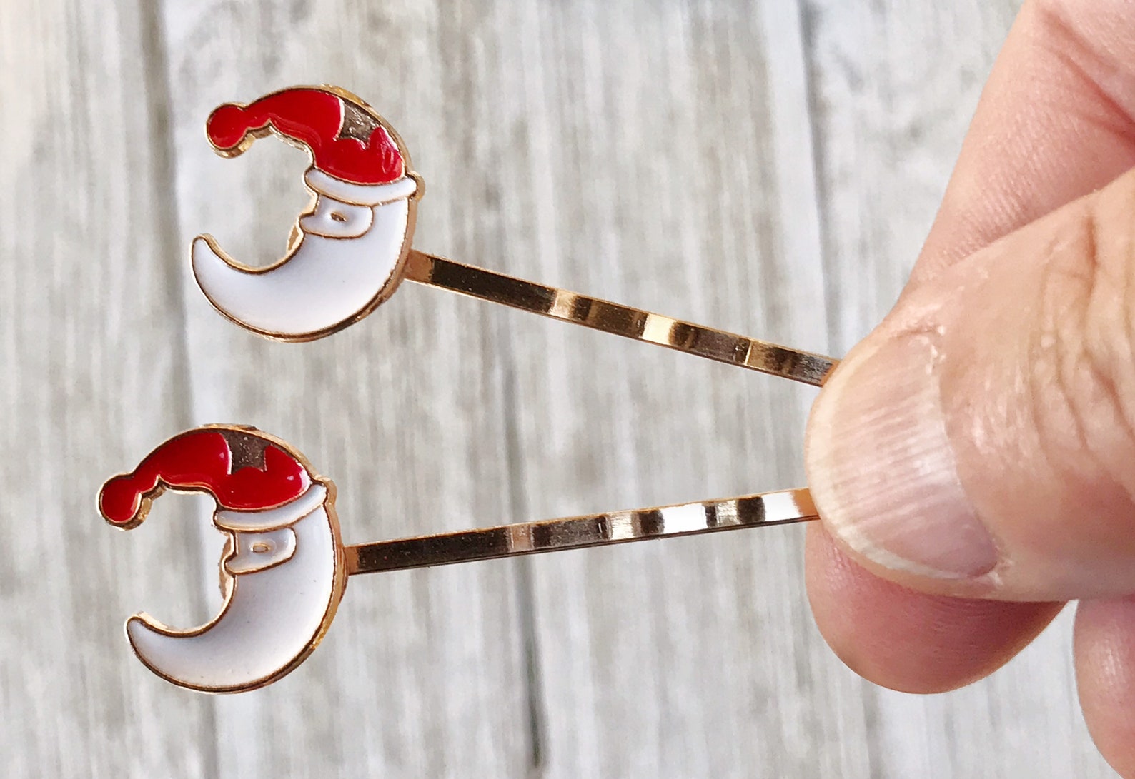 Santa Claus Hair Pins, Christmas Moon Hair Pin, Santa Bobby Pins ...
