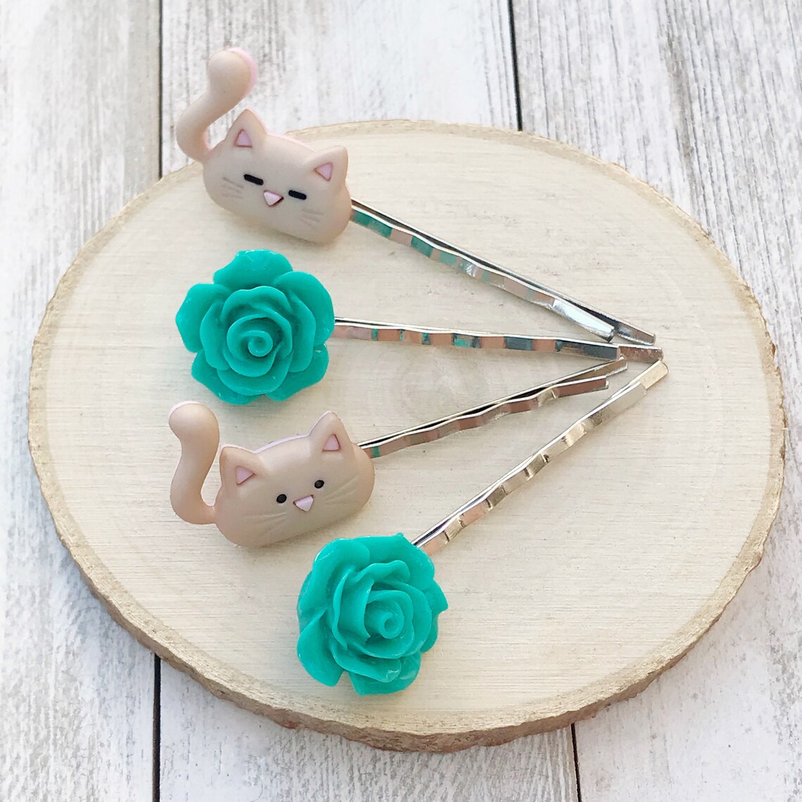 Cat Hair Pin Floral Bobby Pin Womens Hair Pin Tan Cat Bobby - Etsy