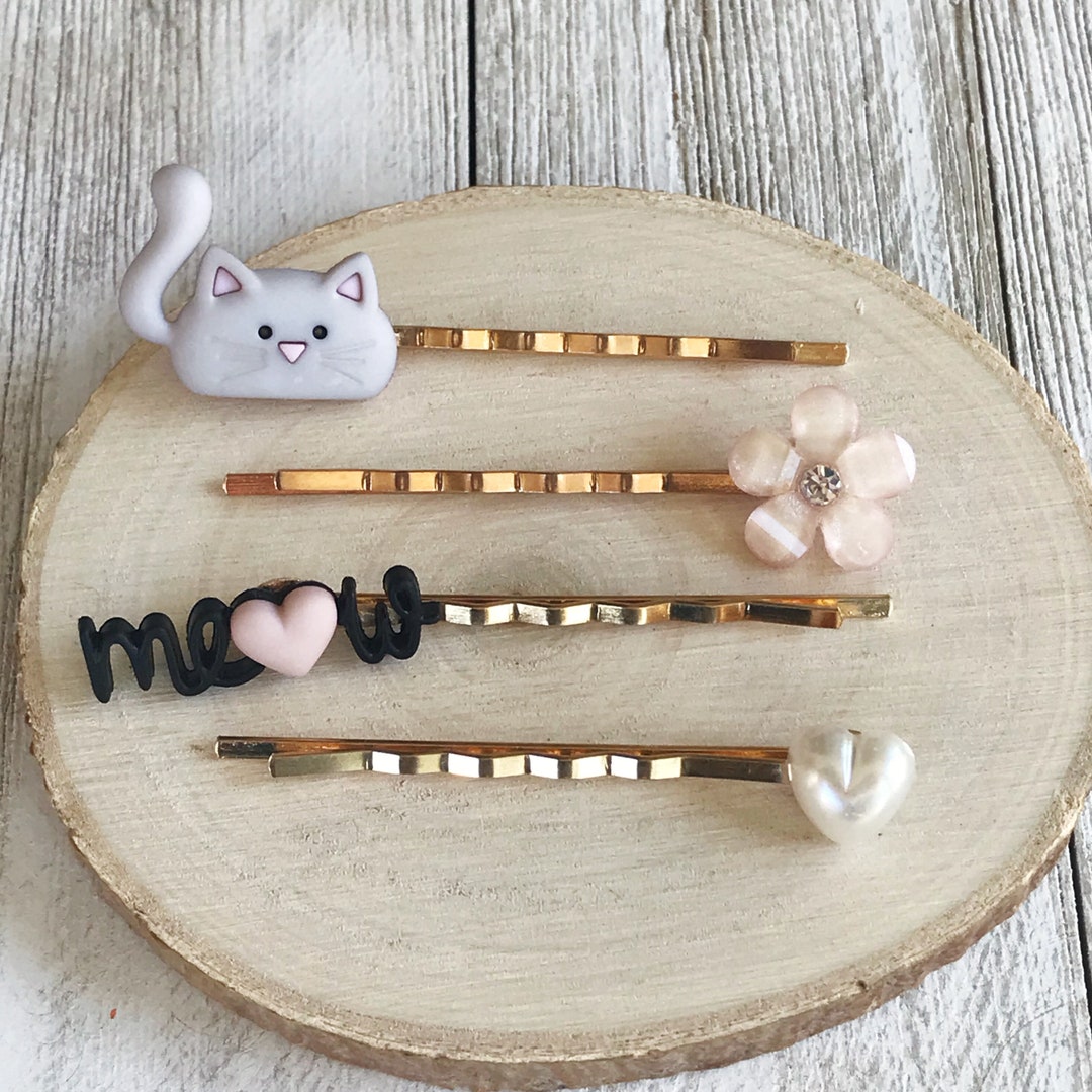 Cat Hair Pins, Cat Bobby Pins, Womens Hair Pin, Meow Hair Pin, Pink ...