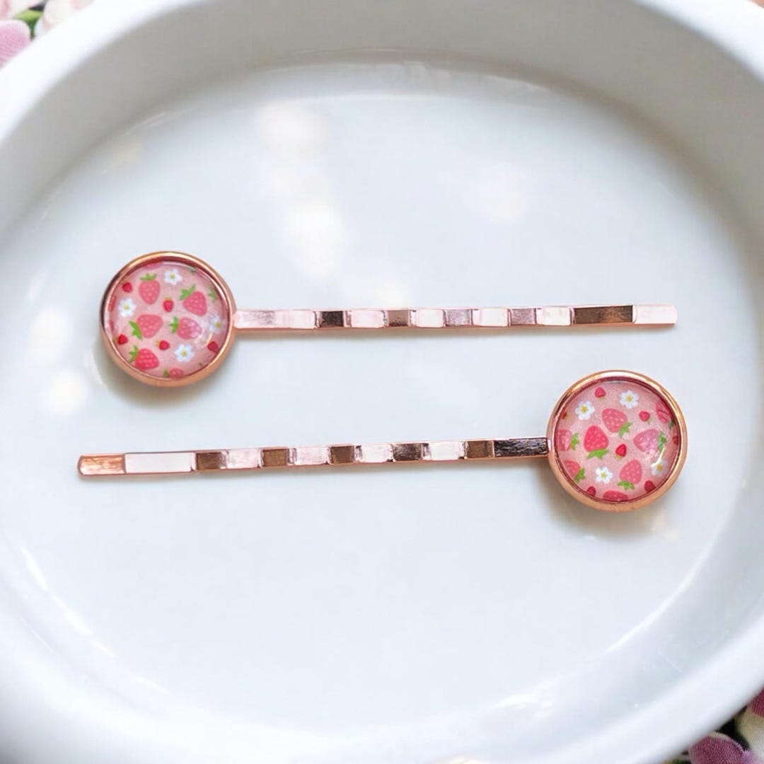 Rose Gold Strawberry Bobby Pins, Fruit Hair Pins, Womens Strawberry ...