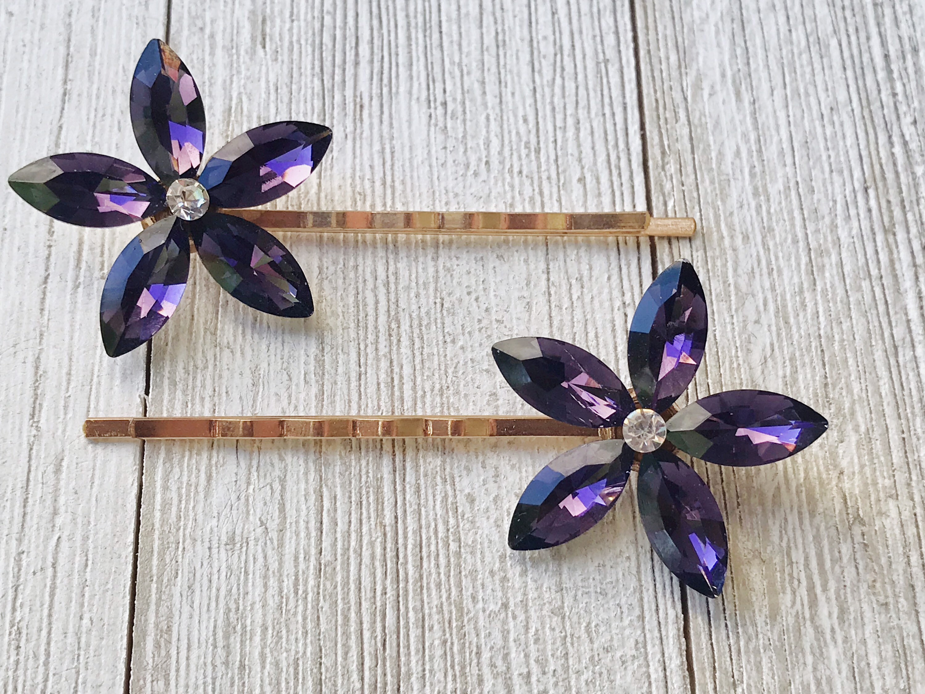 Rhinestone Hair Pins Purple Flower Hair Pin Hair Pin for | Etsy