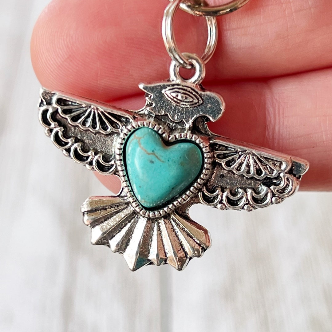 Turquoise Thunderbird Handbag Charms, Cute Silver Purse Charms, Zipper ...