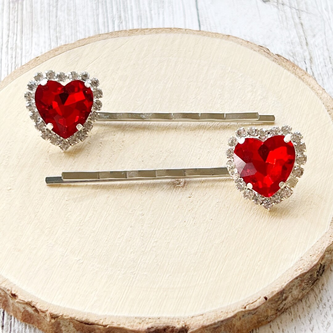 Red Heart Rhinestone Hair Pins, Hair Pins for Woman, Valentines Day ...