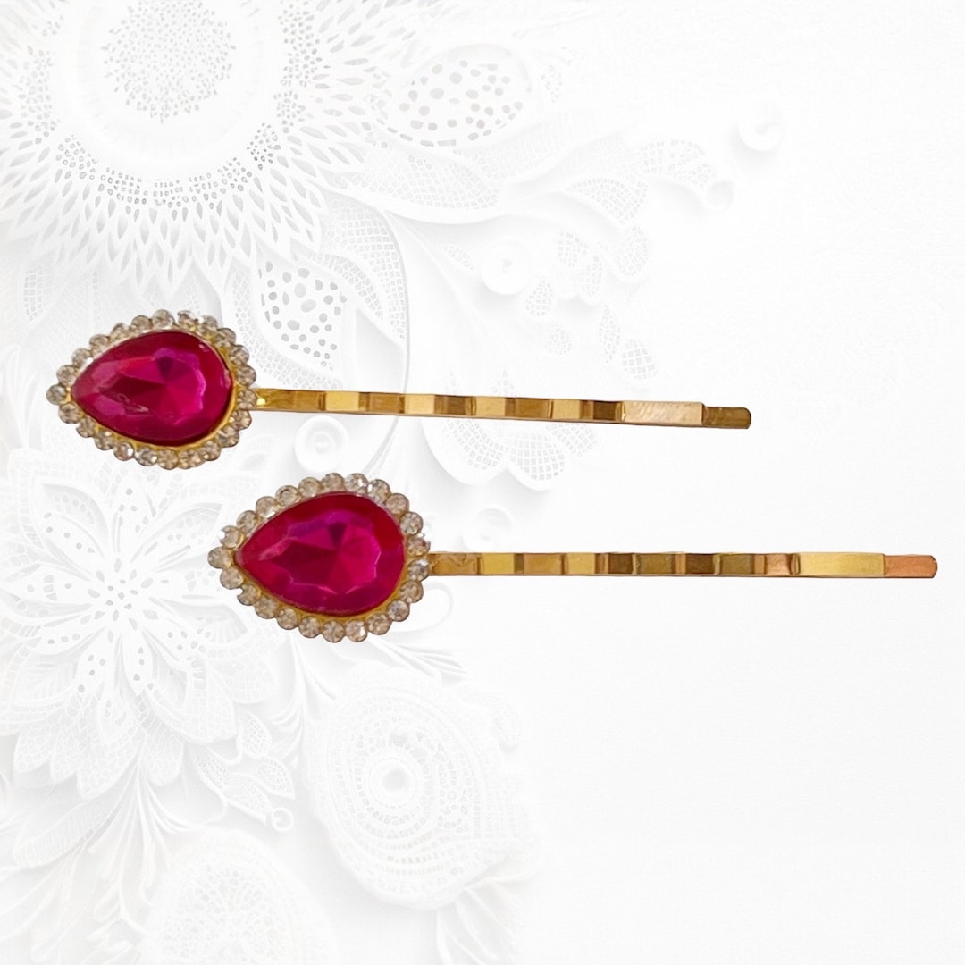 Pink Rhinestone Teardrop Hair Pins, Womens Bobby Pins, Pretty Mothers ...