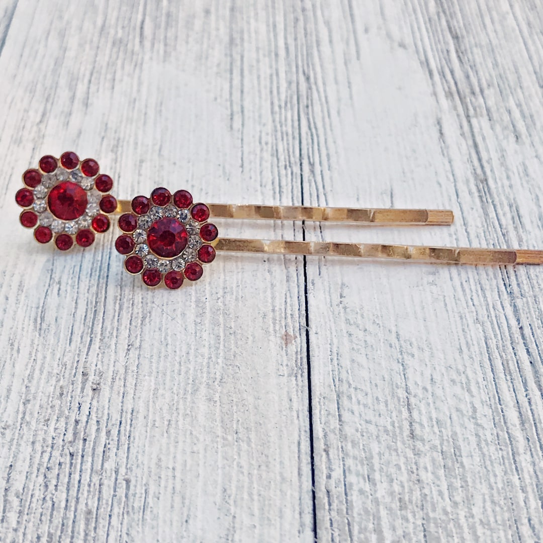 Rhinestone Hair Pins, Red Flower Hair Pins, Hair Pins for Woman, Womens ...