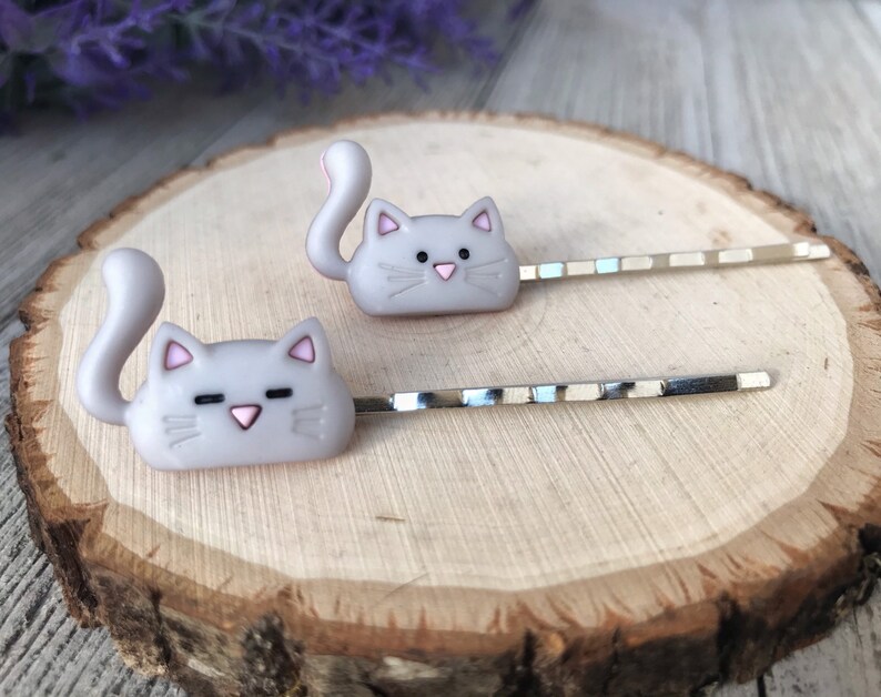 Cat Hair Pins, Kitty Bobby Pins, Womens Hair Pins, Gray Cat Bobby Pin ...