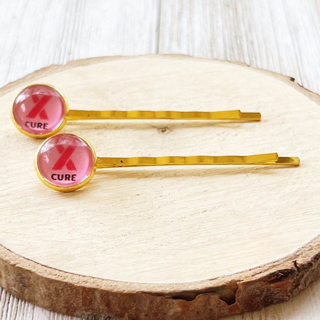 Pink Ribbon Cure Hair Pins, Breast Cancer Awareness Jewelry, Womans ...