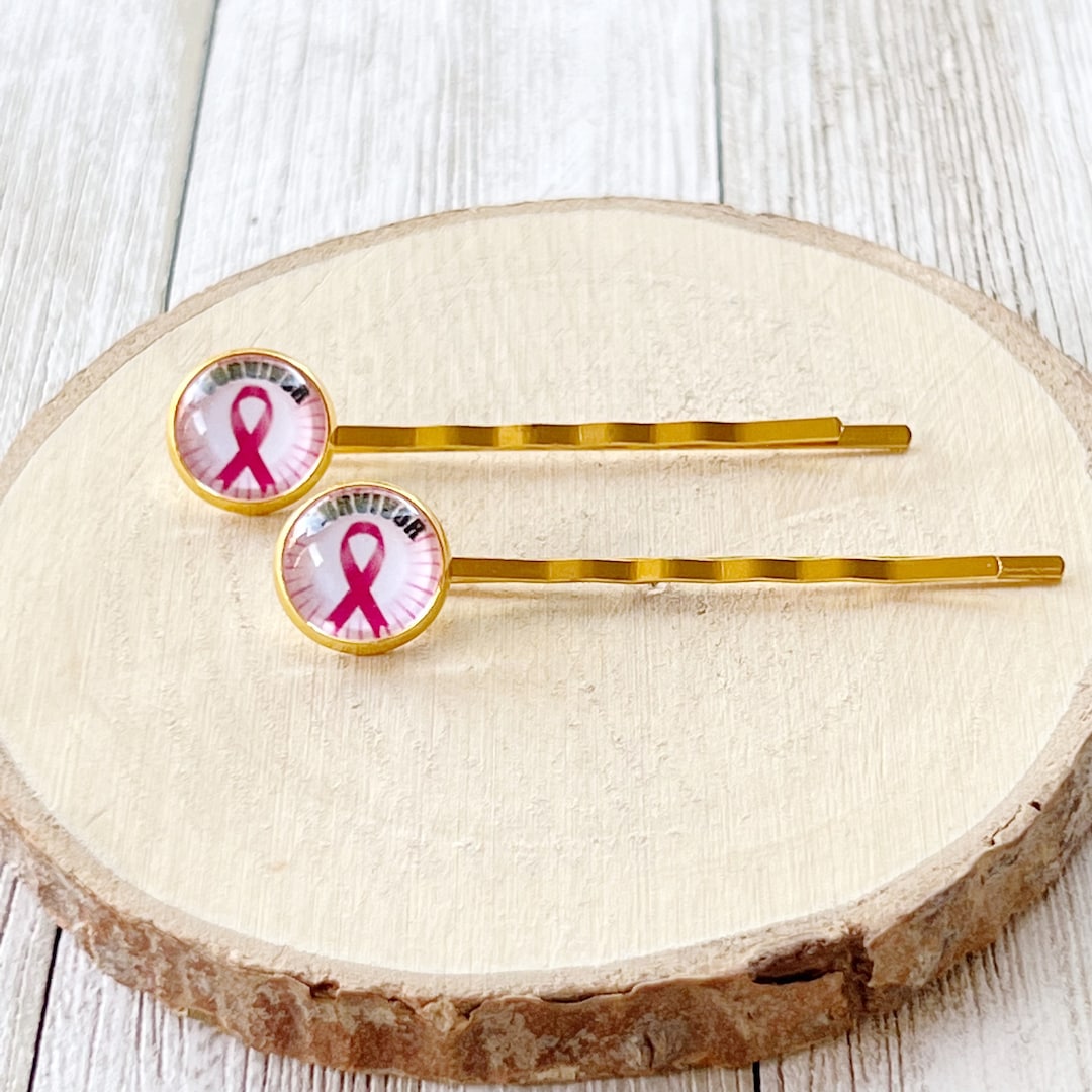 Pink Ribbon Survivor Hair Pins, Breast Cancer Awareness Jewelry, Womans ...