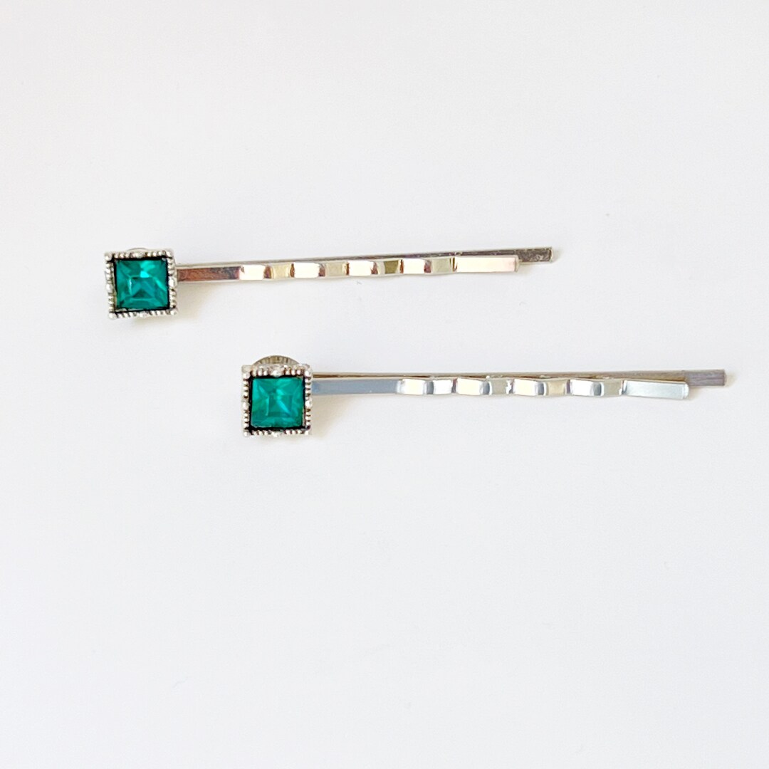 Green Glass Square Hair Pins Hair Pins for Woman Trendy Hair - Etsy