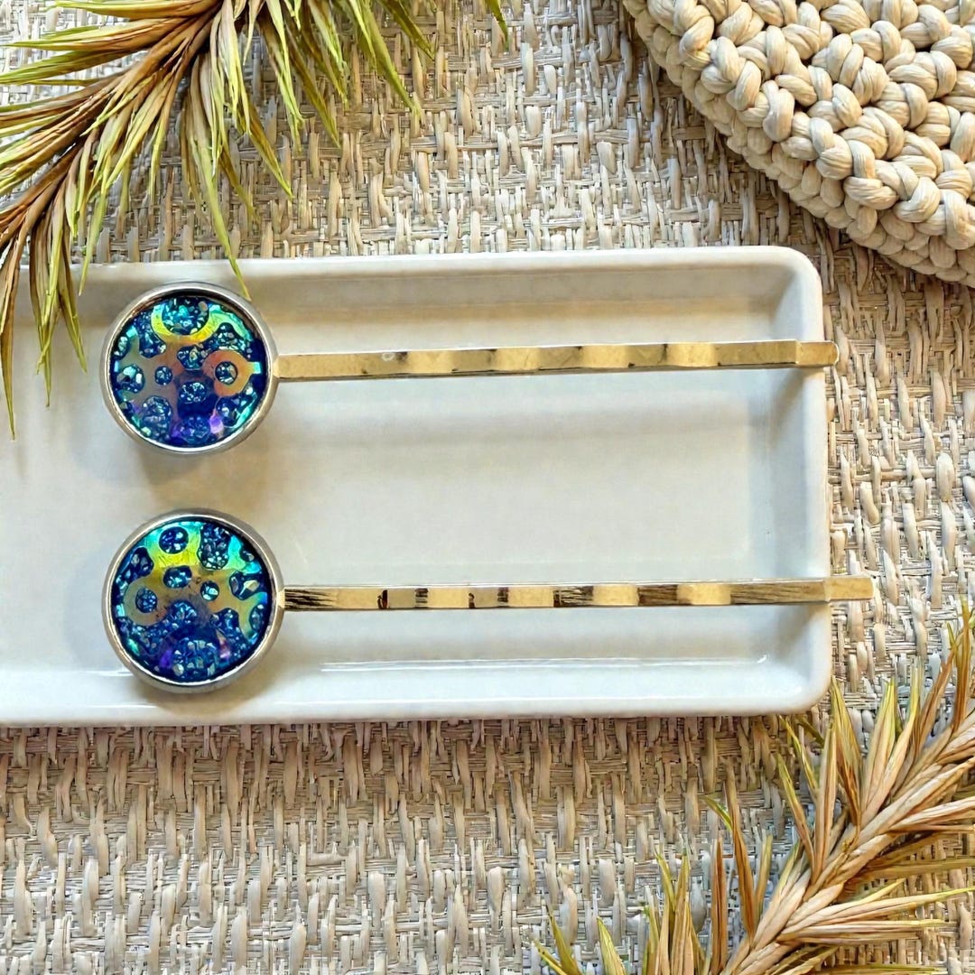 Iridescent Blue Galaxy Hair Pins, Holographic Silver Bobby Pins ...