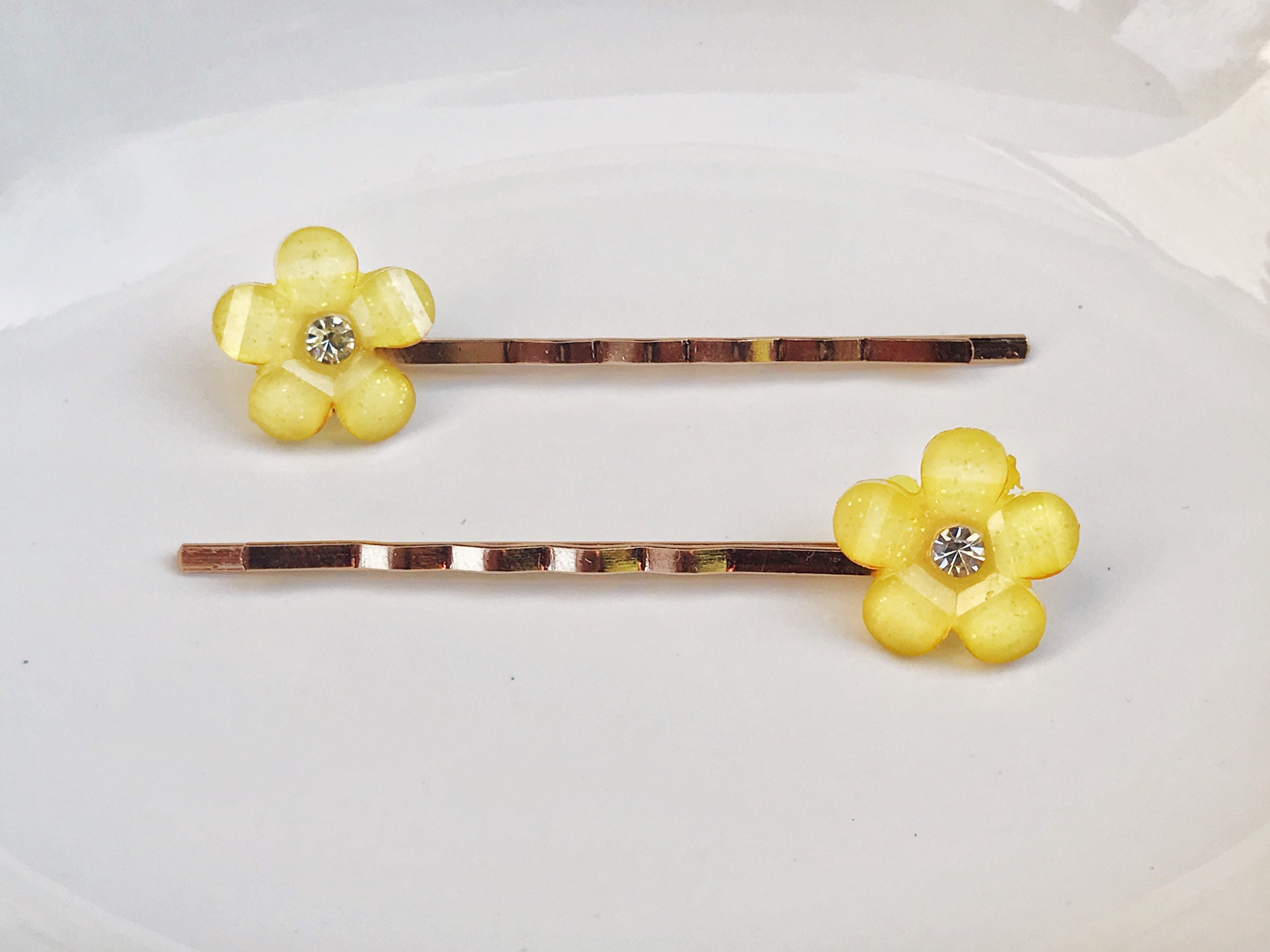 Yellow Flower Hair Pins Yellow Bobby Pins Womens Hair Pins | Etsy