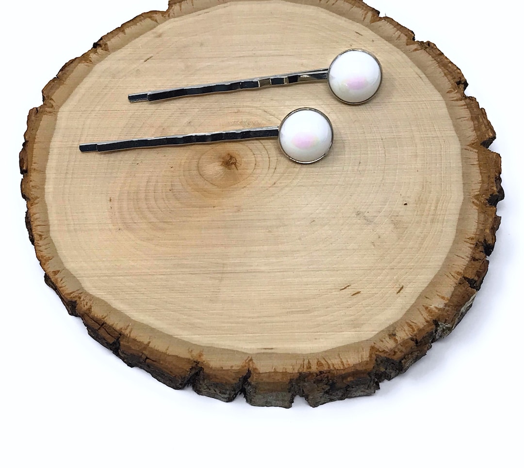 Round White Hair Pins, Bridal Hair Pieces, Circle Bobby Pins ...