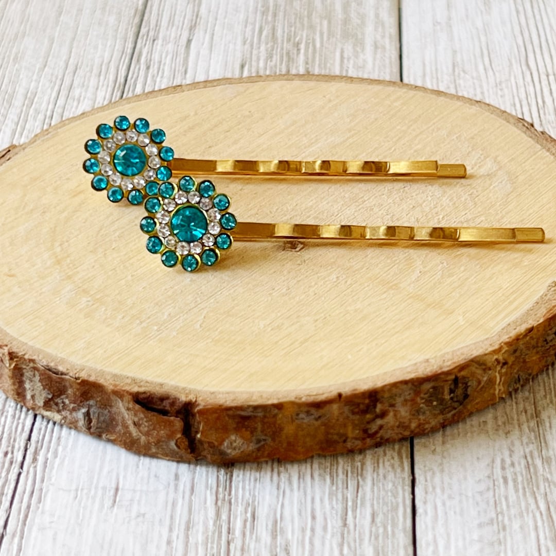 Rhinestone Hair Pins, Blue Flower Hair Pins, Hair Pins for Woman ...