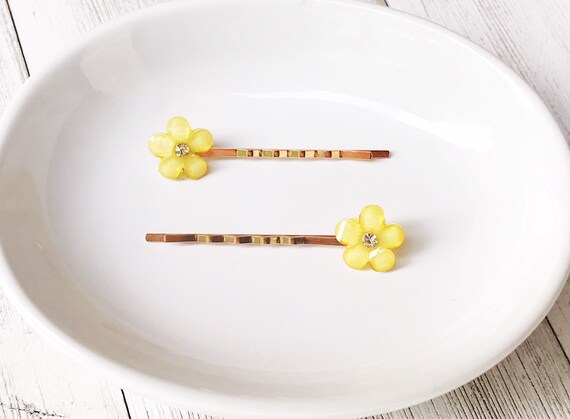 Yellow Flower Hair Pins Yellow Bobby Pins Womens Hair Pins | Etsy