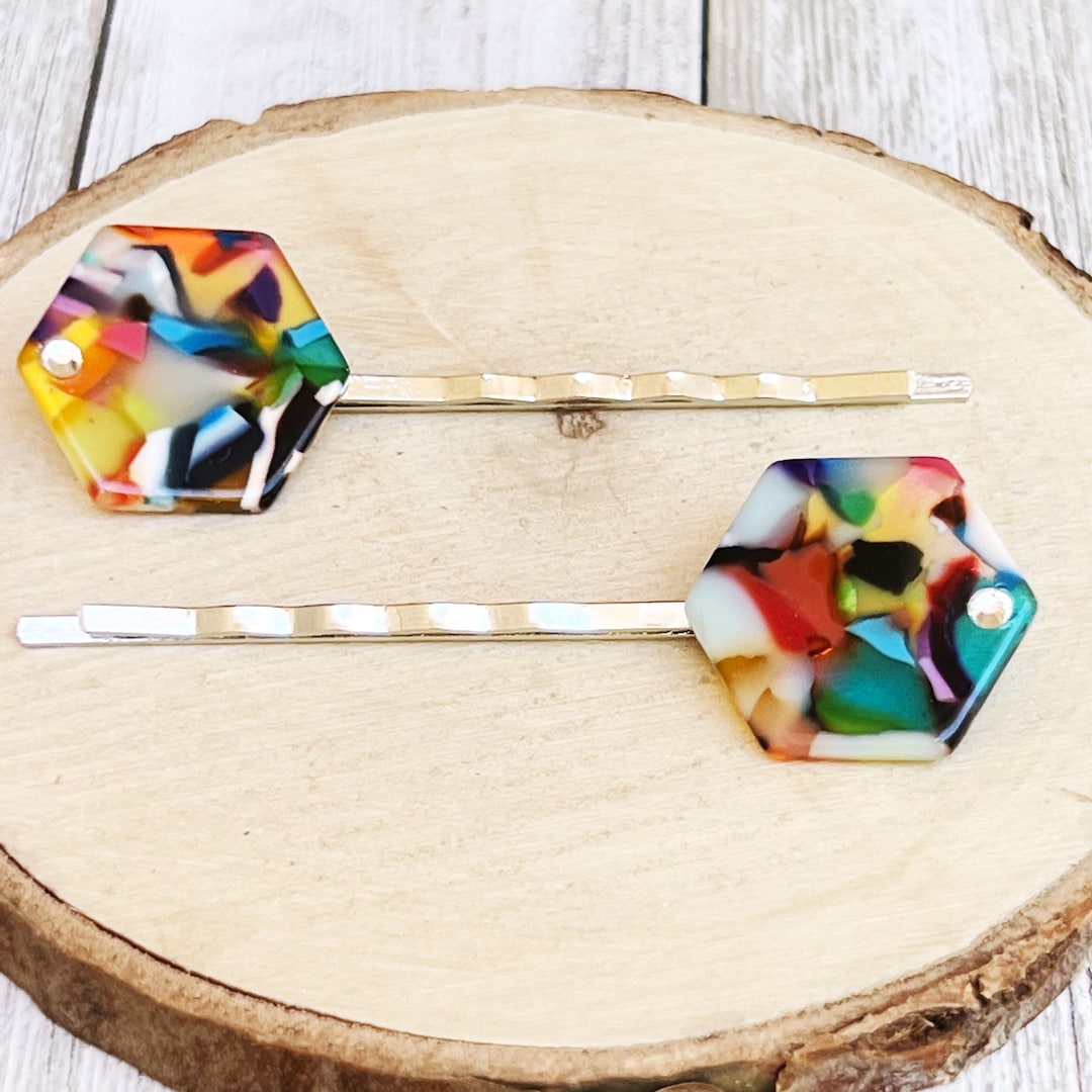 Color Block Hair Pin, Acrylic Hair Pin, Retro Vintage Hair Clip, Womans ...